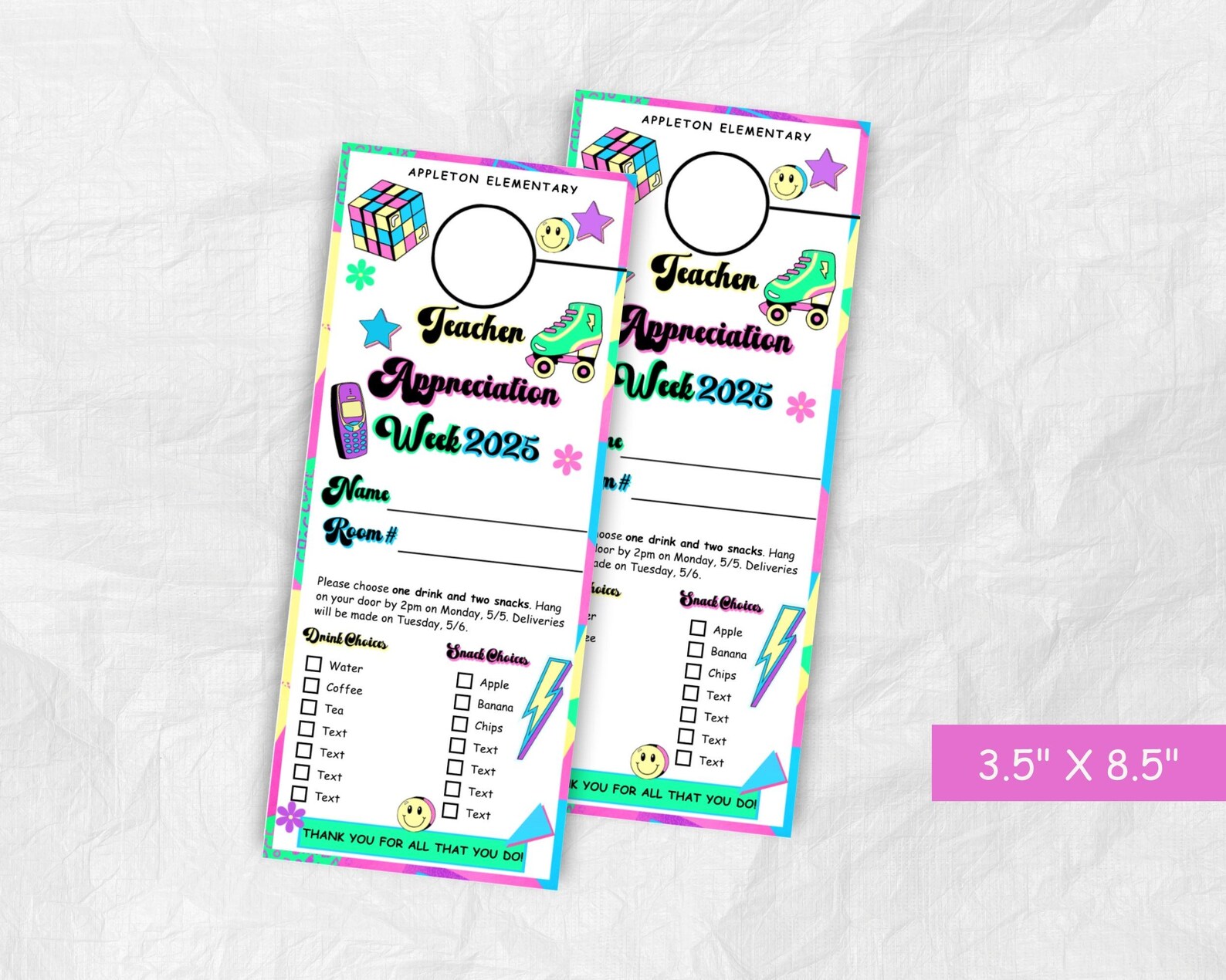 90s Theme Editable Teacher Appreciation Week Door Hangers, Retro ...