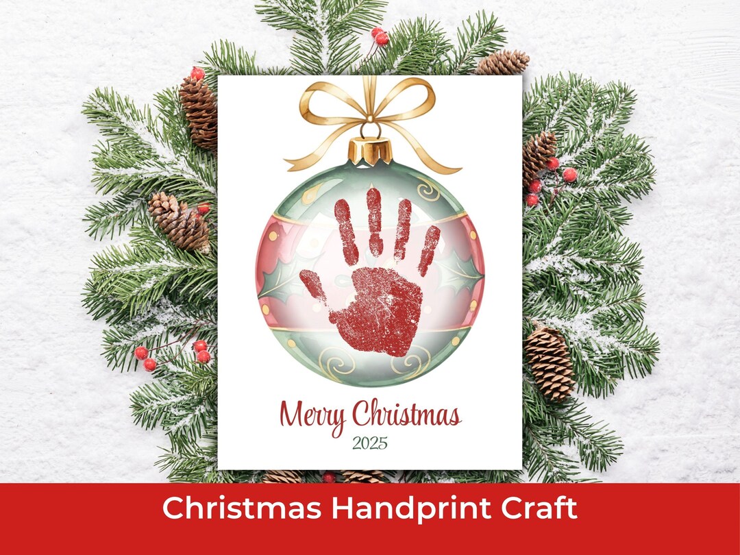 Christmas Handprint Craft Printable, Christmas Handprint Art, Ornament ...