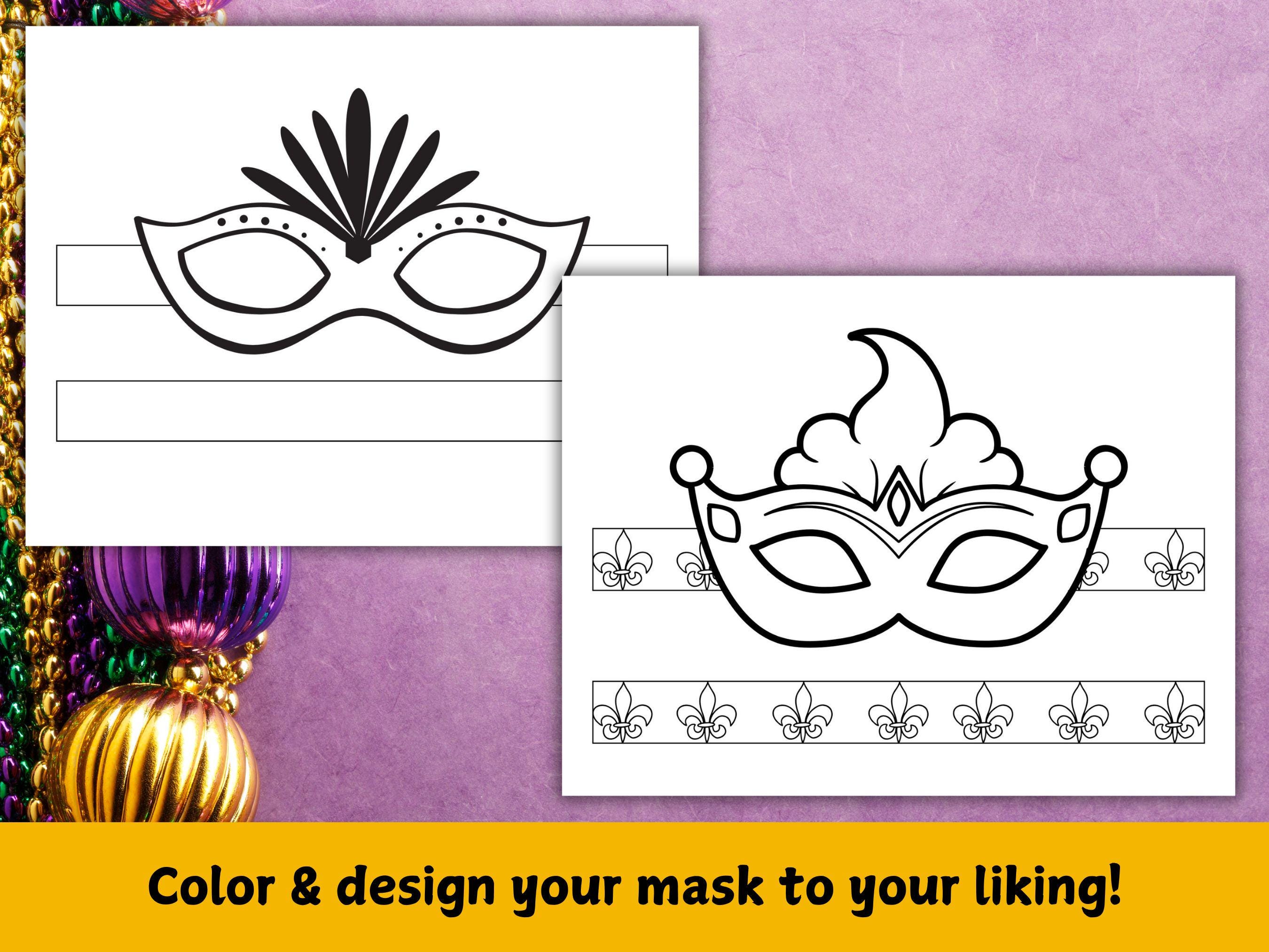 Mardi Gras Coloring Masks Printable, Mardi Gras Crafts, Mardi Gras ...