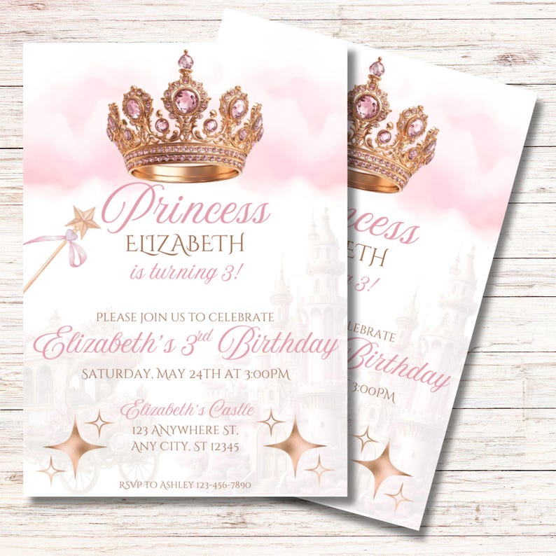 Editable Princess Birthday Invitation, Printable Princess Invite, Pink ...