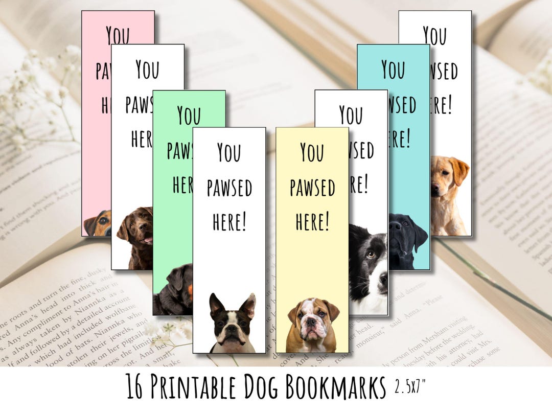 Printable Dog Bookmarks, Digital Download PDF Bookmark Sheets, Dog ...