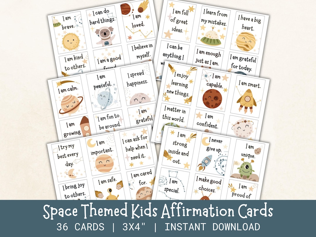 Positive Affirmation Cards for Kids Printable, Space Themed Affirmation ...