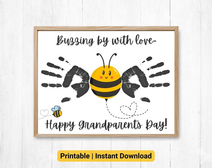 Grandparents Bee Handprint Craft -- Printable DIY Best Grandparents Art ...