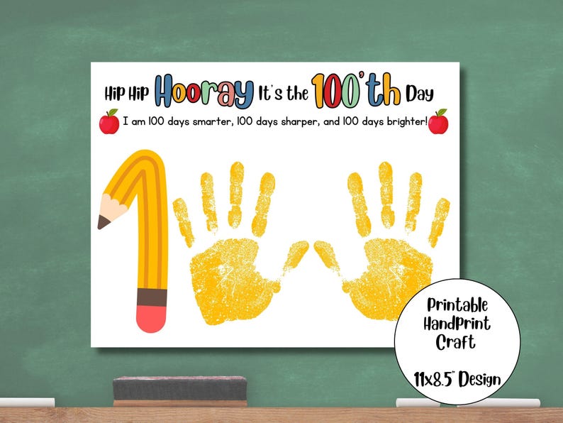 100th Day of School Handprint Craft, 100 Days of School Handprint Art ...