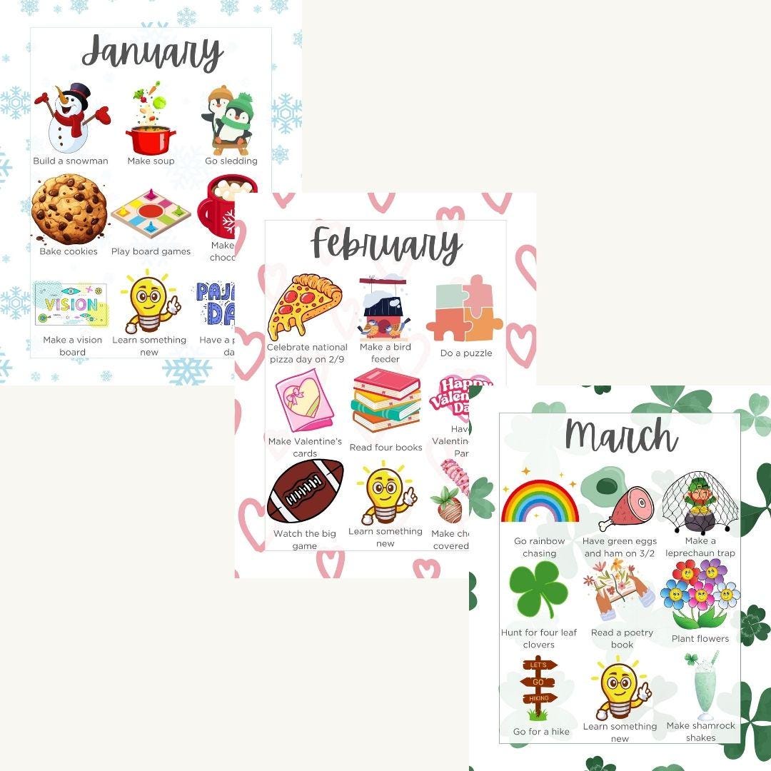 12 Months Bucket List, Printable Bucket List, Monthly Bucket List, 2025 ...