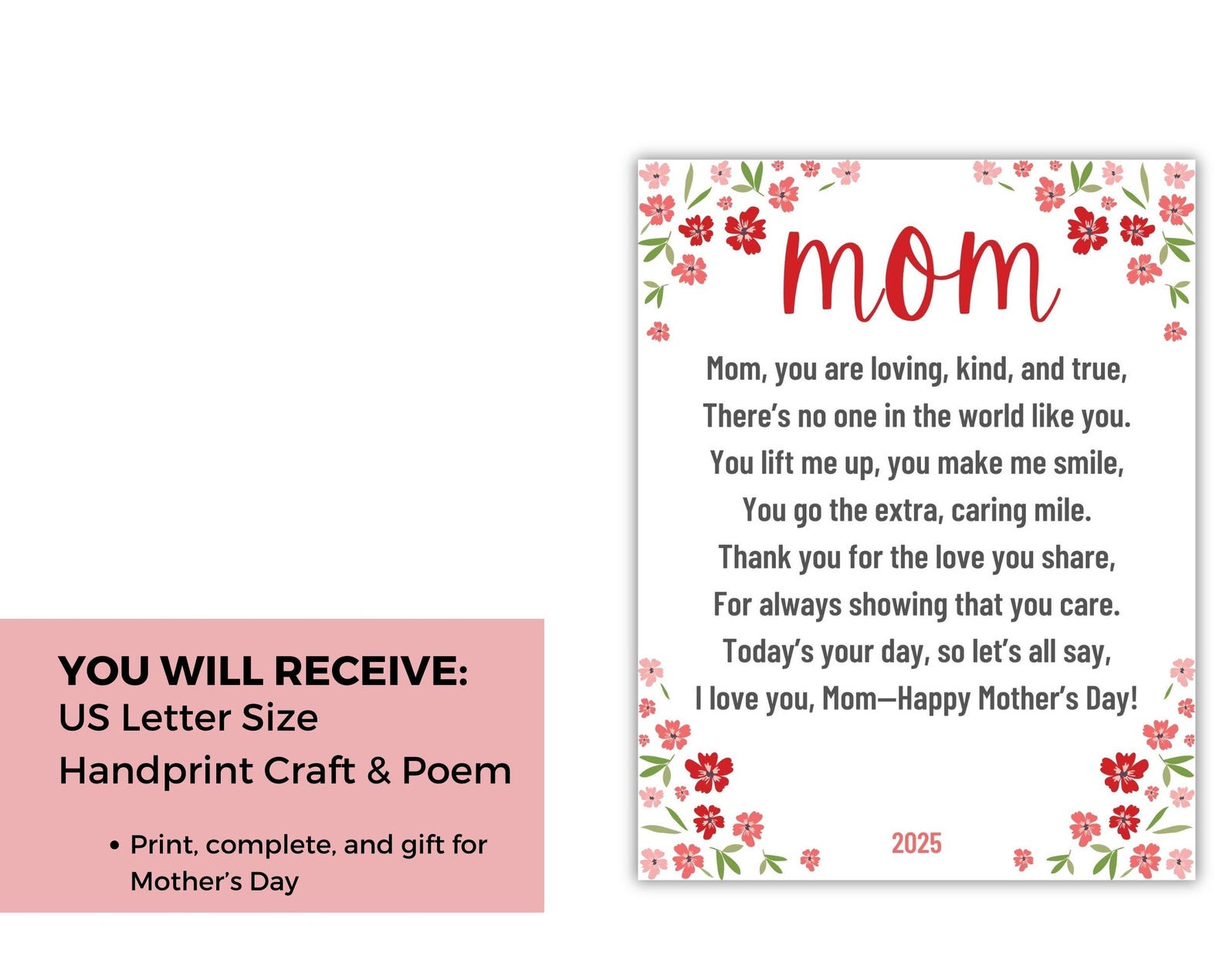 Mother's Day Handprint Craft and Poem Printable, 2025 Mother's Day ...