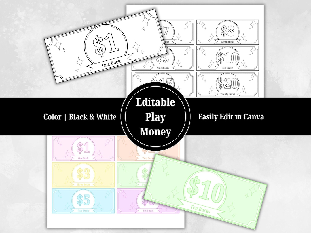 Editable Play Money Printable, Kids Reward Bucks, Allowance Play Money ...