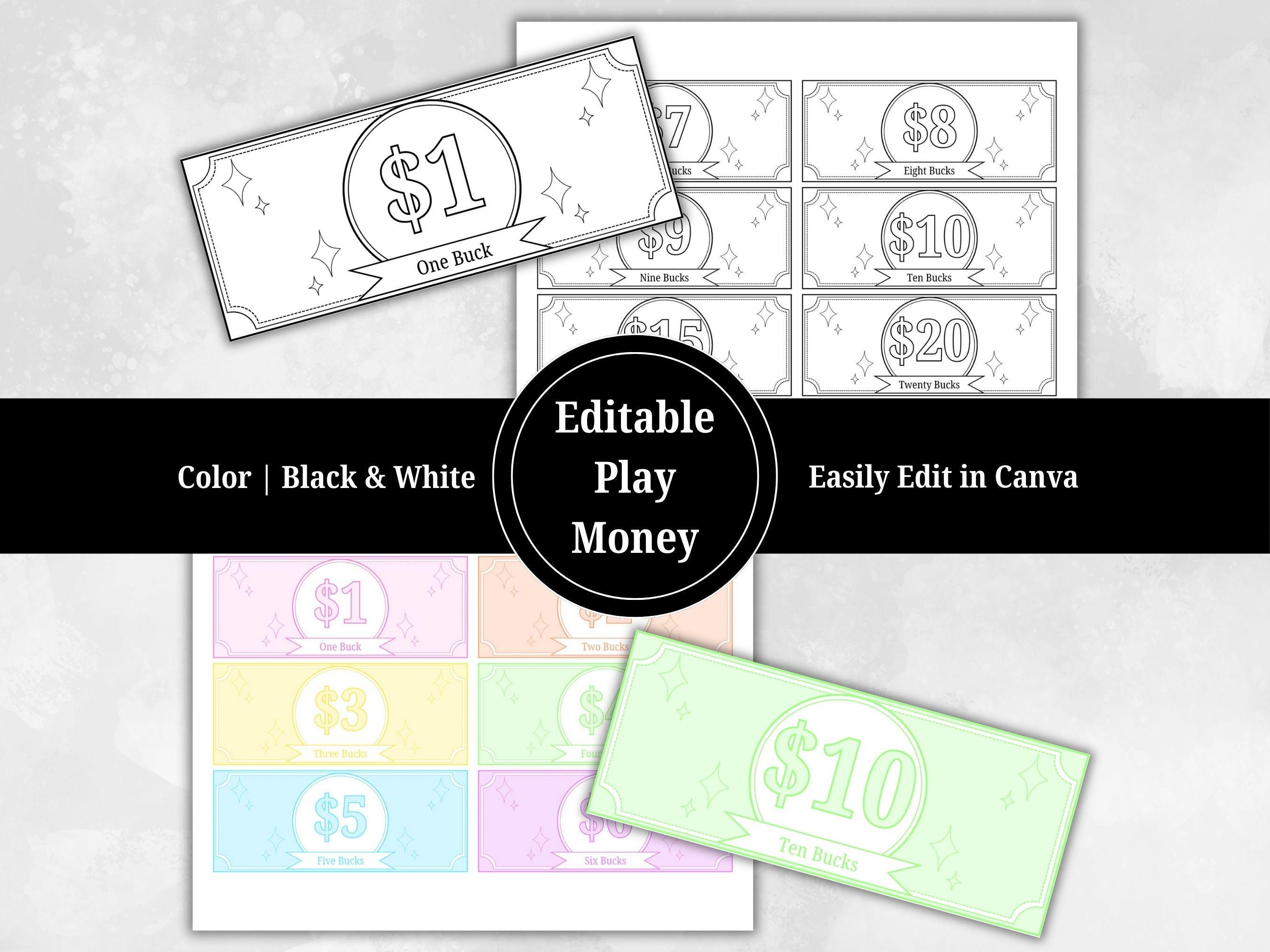 Editable Play Money Printable, Kids Reward Bucks, Allowance Play Money ...