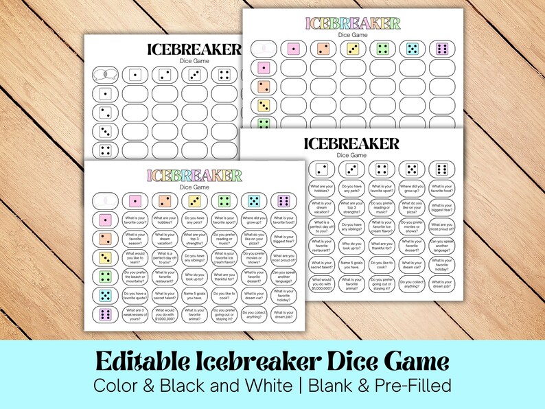 Editable Icebreaker Dice Game Printable, Icebreaker Activity, Get to ...