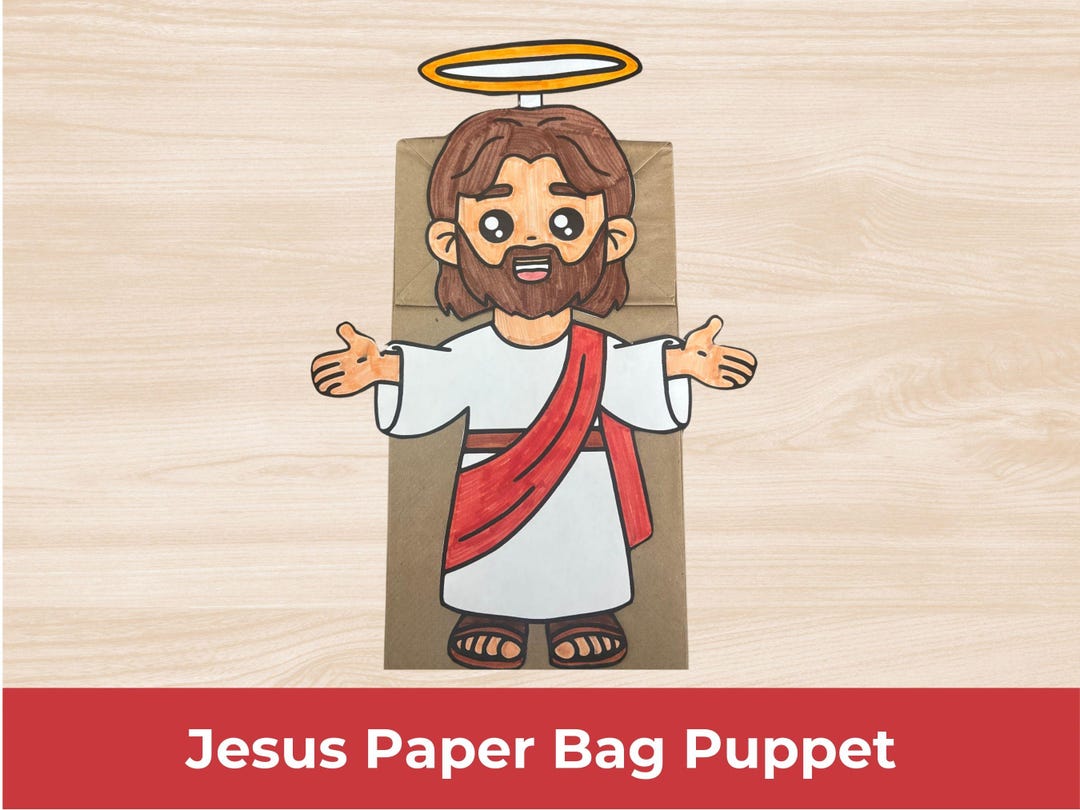 Jesus Paper Bag Puppet, Printable Craft, Paper Bag Puppet Bible Lesson ...