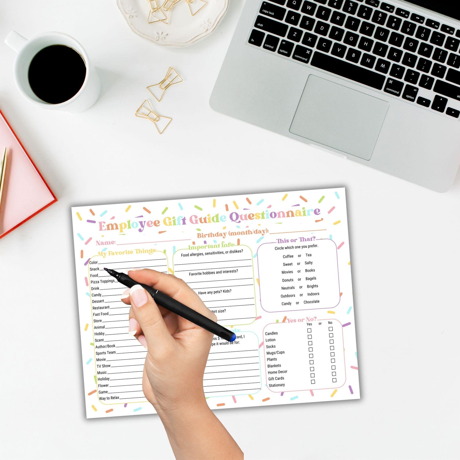 Work Birthday Questionnaire Printable, Favorite Things Survey Team ...