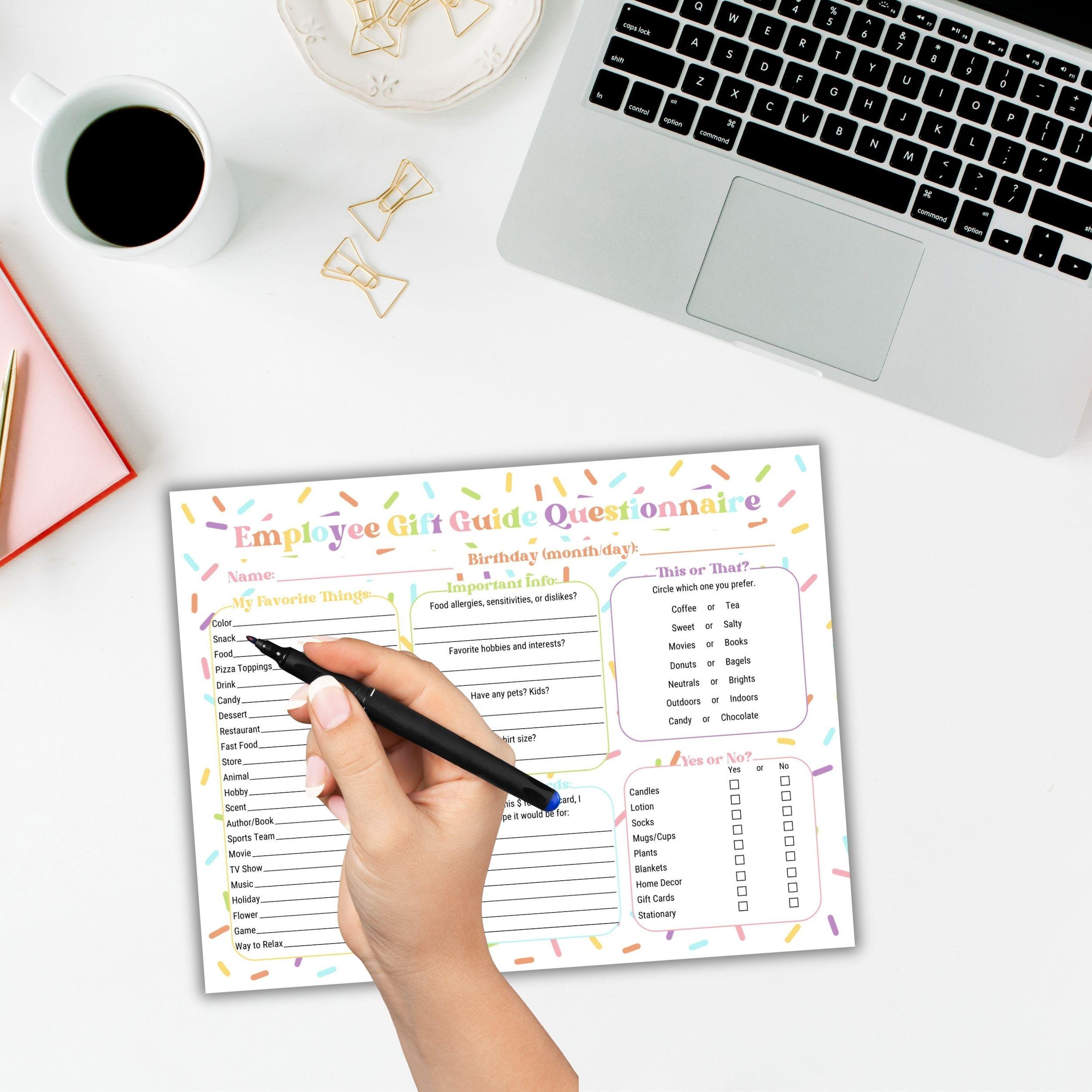 Work Birthday Questionnaire Printable, Favorite Things Survey Team ...