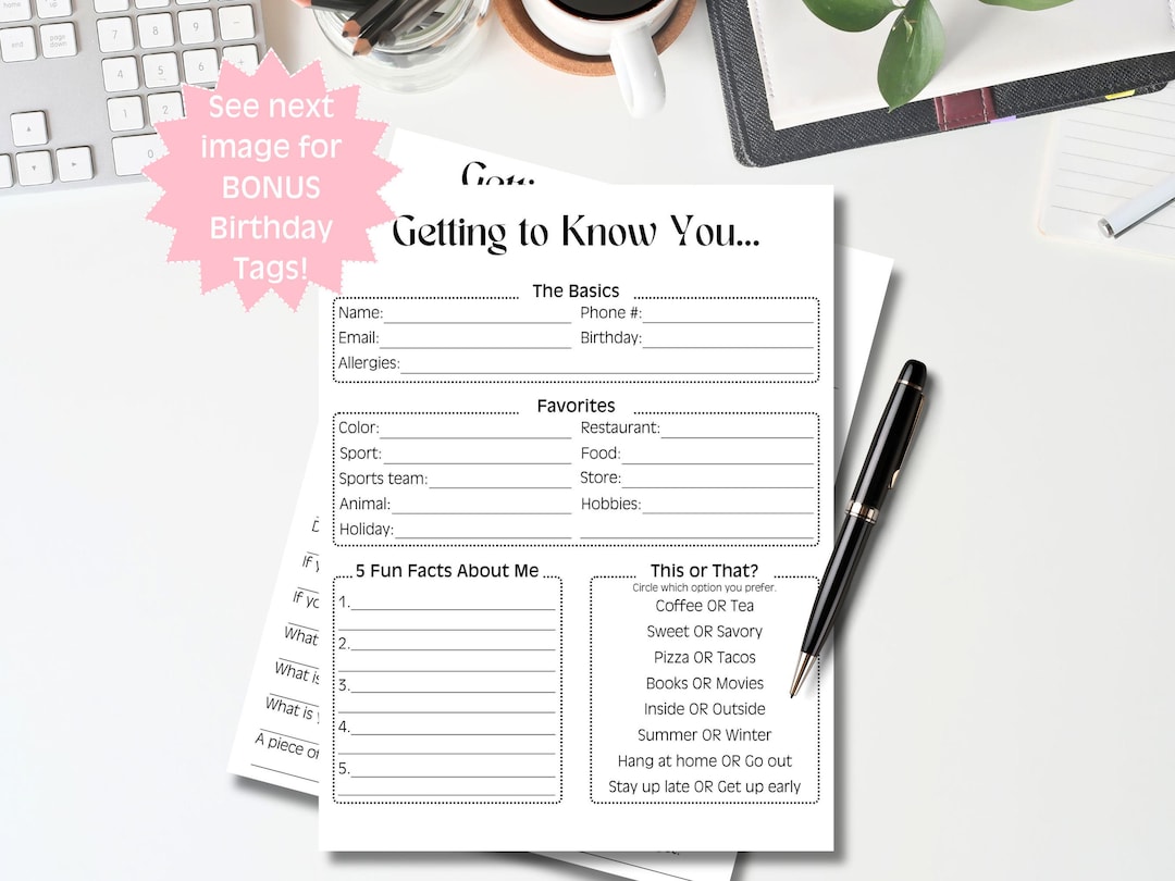 Team Building Get to Know Your Staff Questionnaire Printable, Get to ...