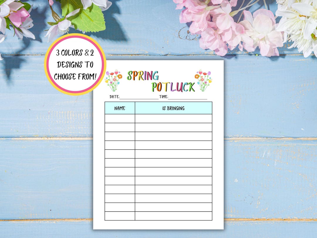 Spring Potluck Sign up Sheet Printable, Office Potluck Sign-up Sheet ...