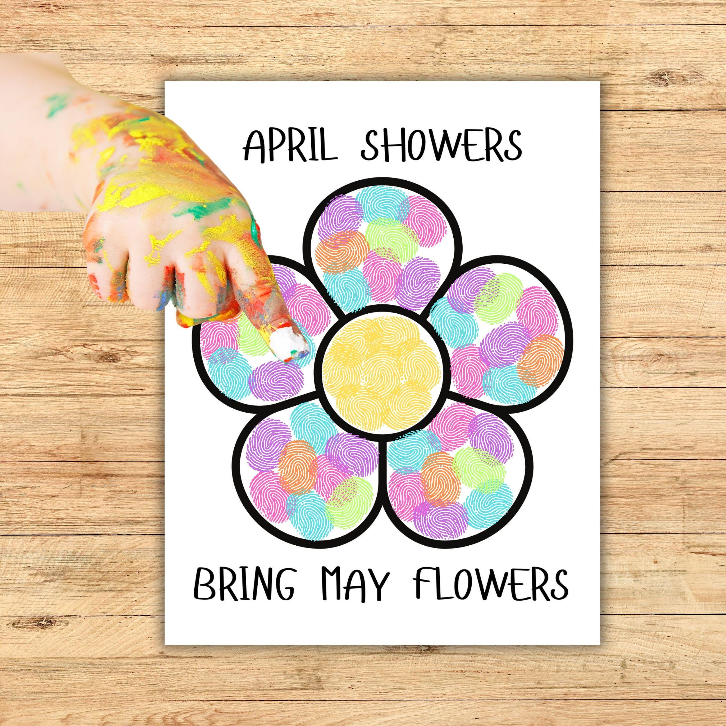 April Showers Bring May Flowers, Spring Craft for Kids, Fingerprint Art ...