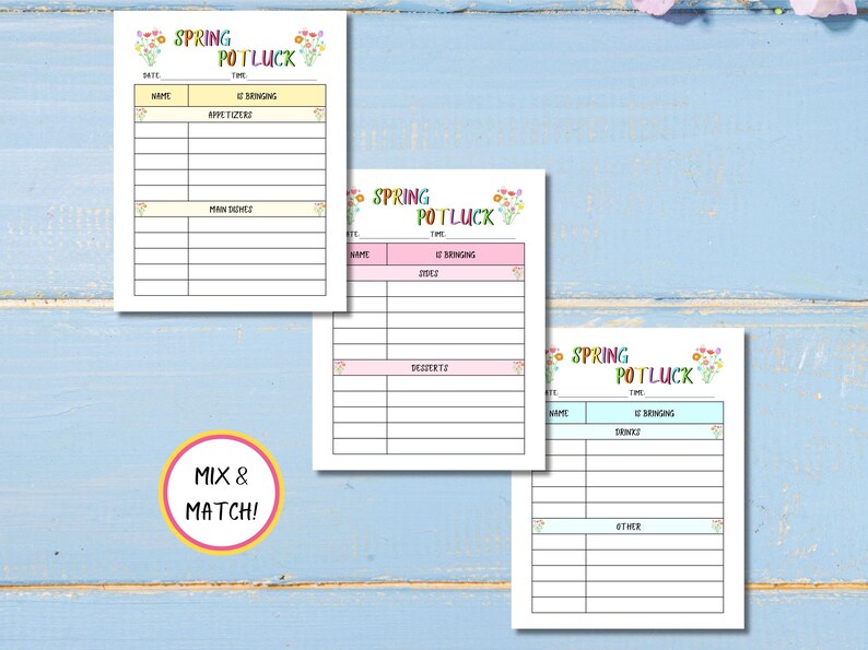 Spring Potluck Sign up Sheet Printable, Office Potluck Sign-up Sheet ...