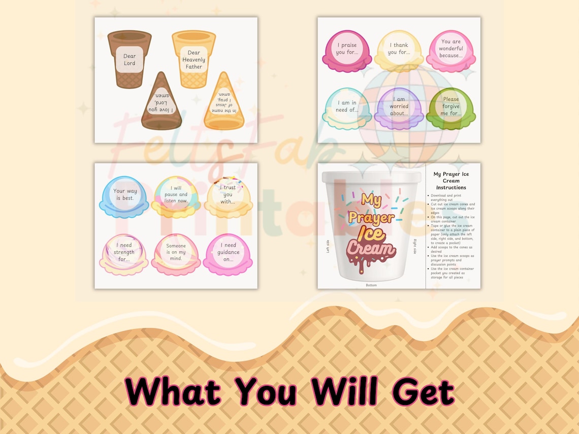 Ice Cream Kids Prayer Activity Printable, Bible Based Prayer Prompts ...