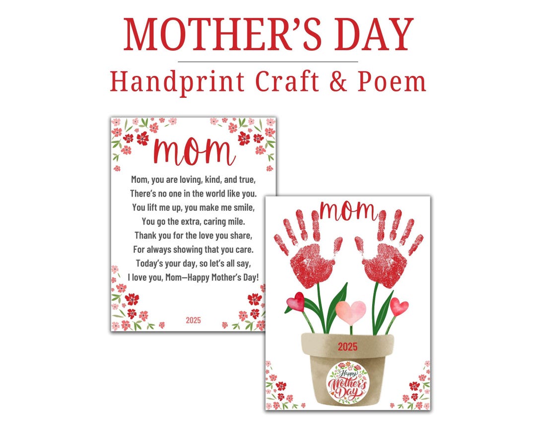 Mother's Day Handprint Craft and Poem Printable, 2025 Mother's Day ...