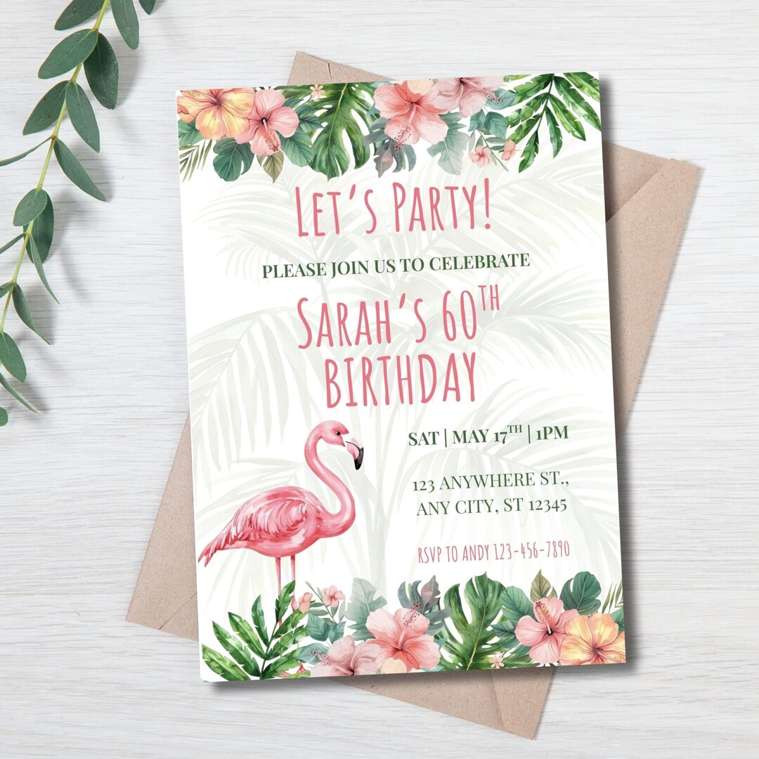 Editable Flamingo Birthday Invitation Template, Any Age Birthday ...