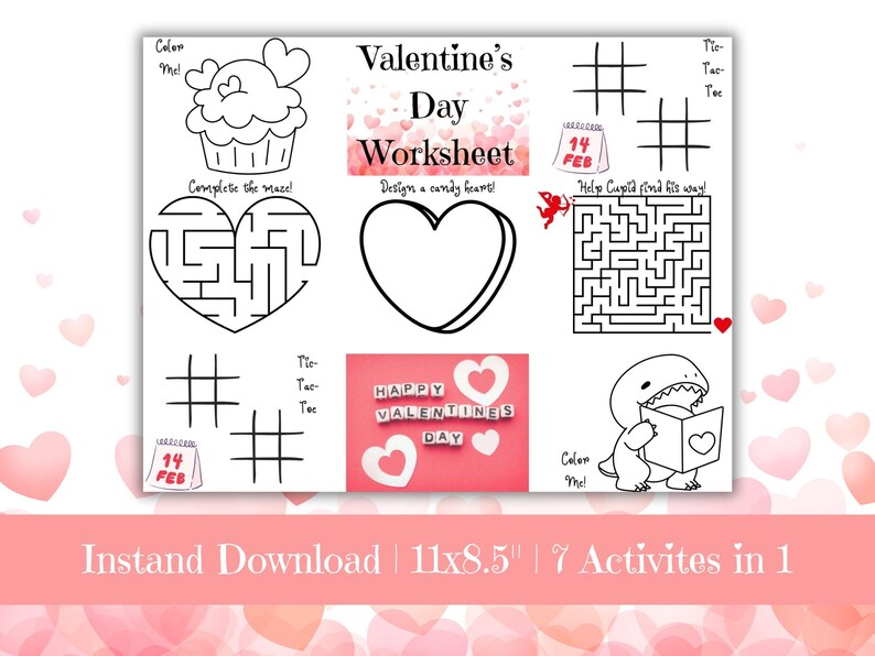 Valentines Day Printable Activity Sheet, Coloring, Mazes, Tic Tac Toe ...