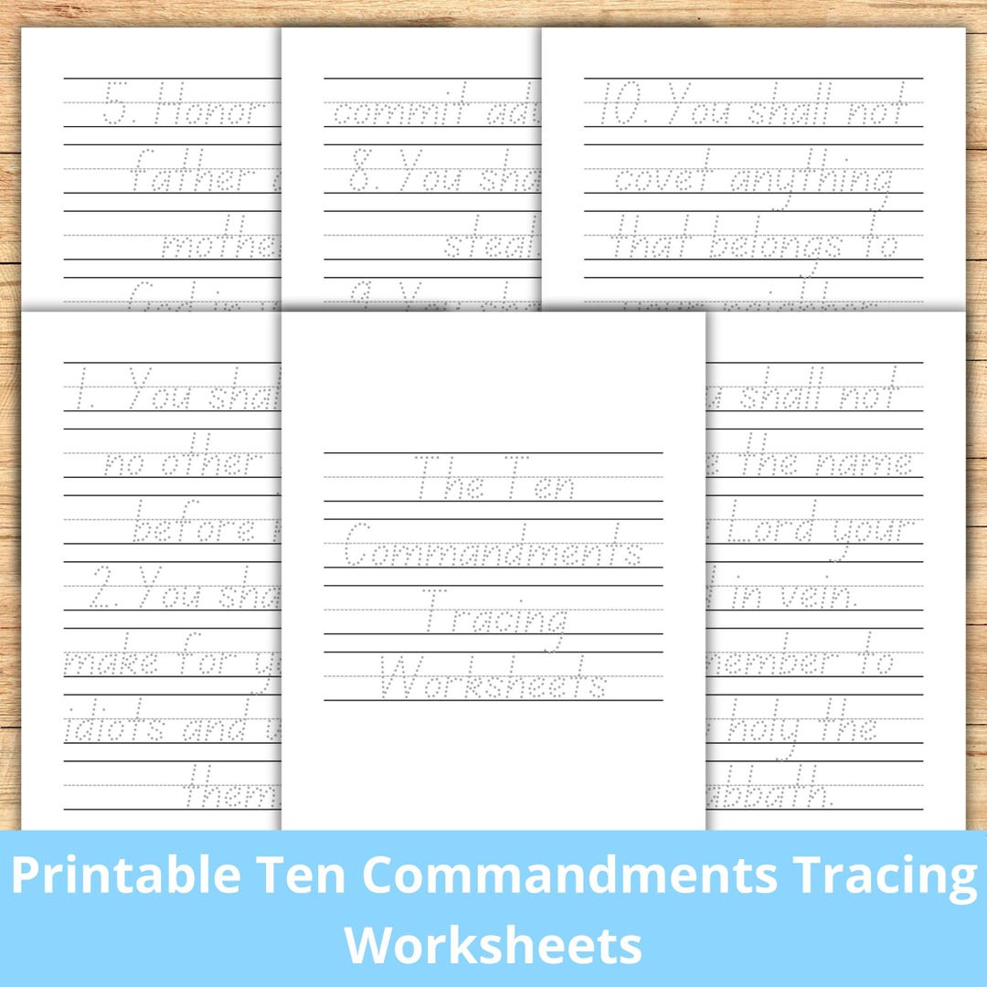 The Ten Commandments Tracing Worksheets for Kids, Printable Ten ...