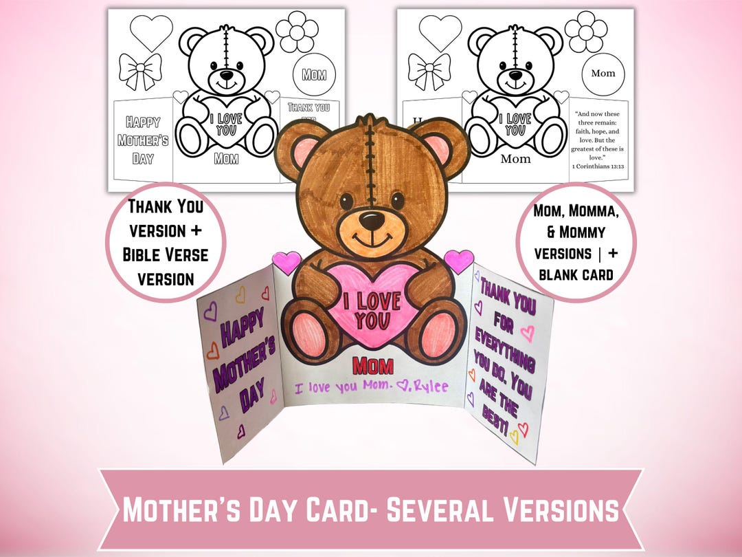 Foldable Mother's Day Card Printable, Mother's Day Coloring, Mother's ...