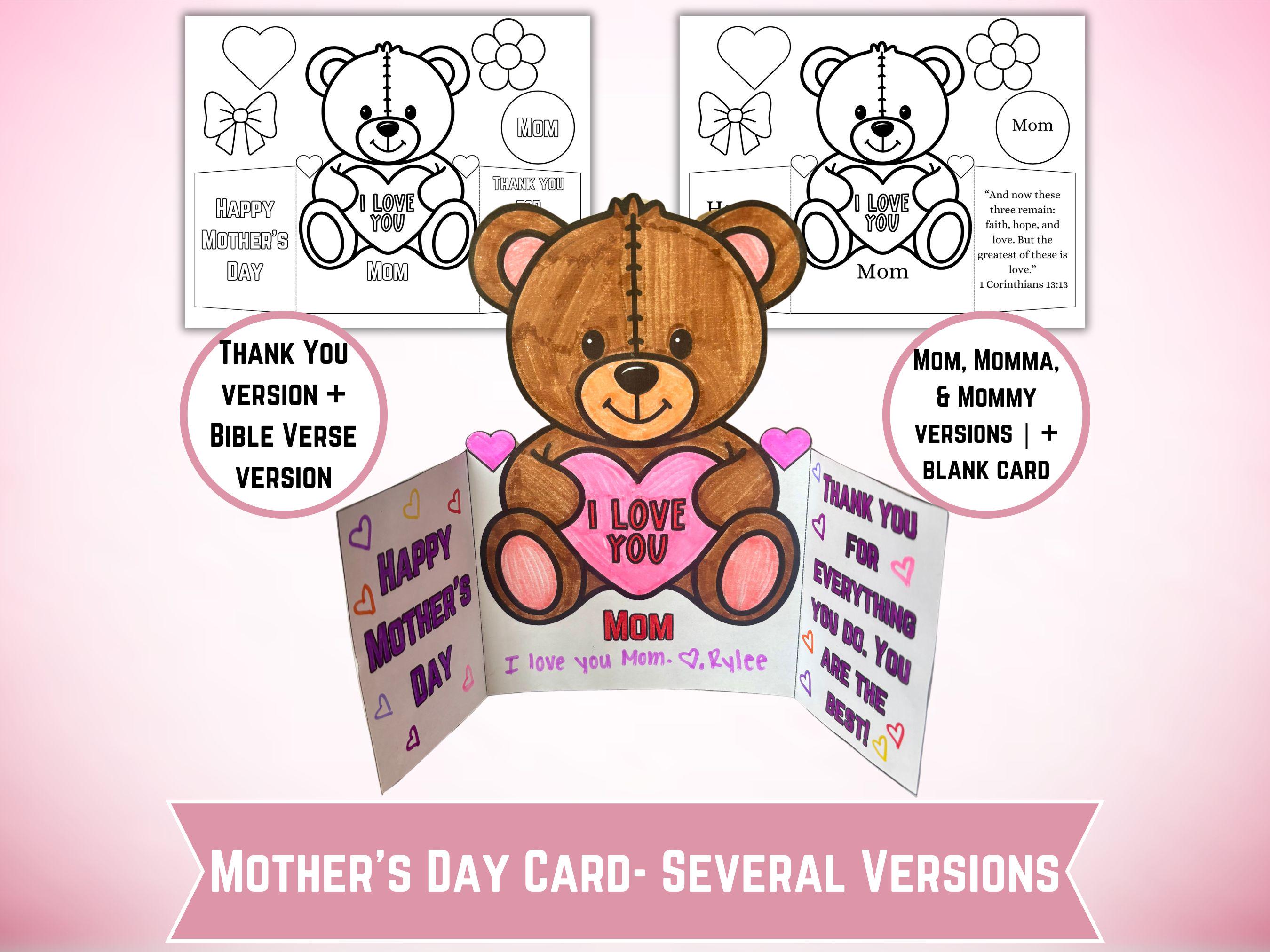Foldable Mother's Day Card Printable, Mother's Day Coloring, Mother's ...