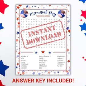 Memorial Day Word Search Printable, Memorial Day Kids Activity ...