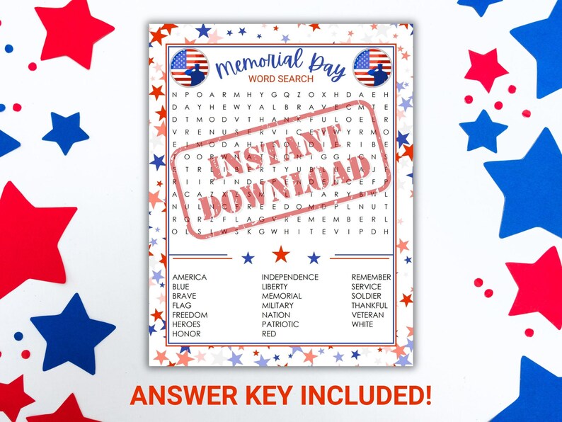 Memorial Day Word Search Printable, Memorial Day Kids Activity ...