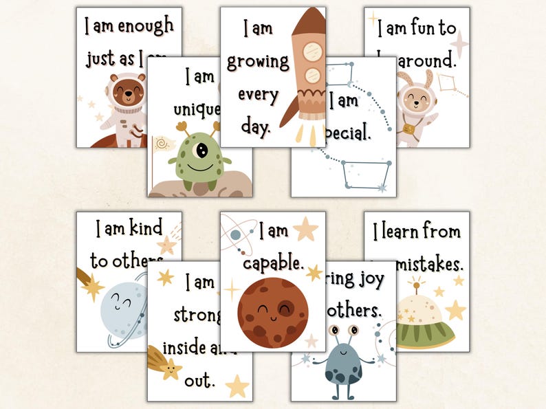 Positive Affirmation Cards for Kids Printable, Space Themed Affirmation ...
