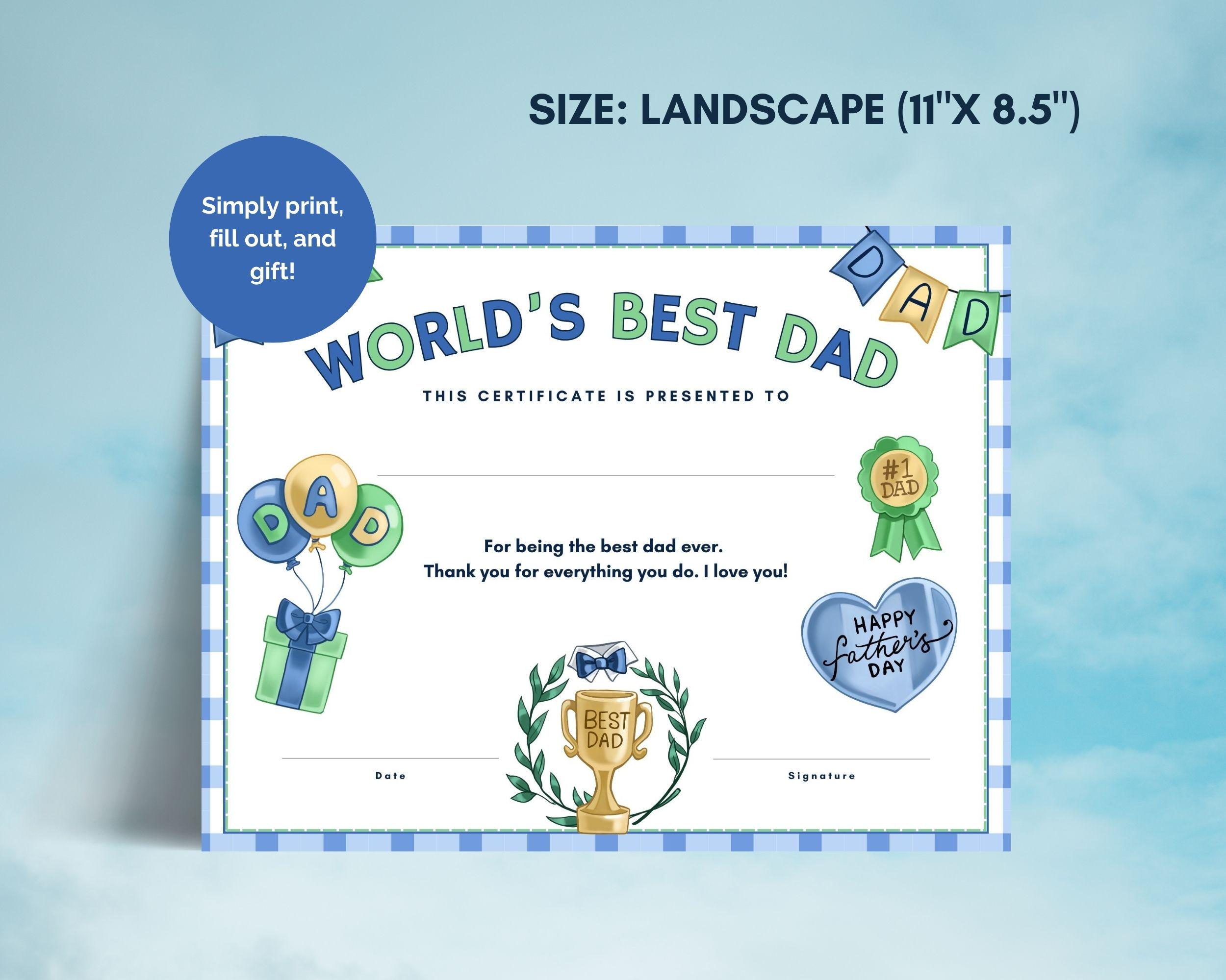 World's Best Dad Certificate Printable, Father's Day Gift, Best Dad ...