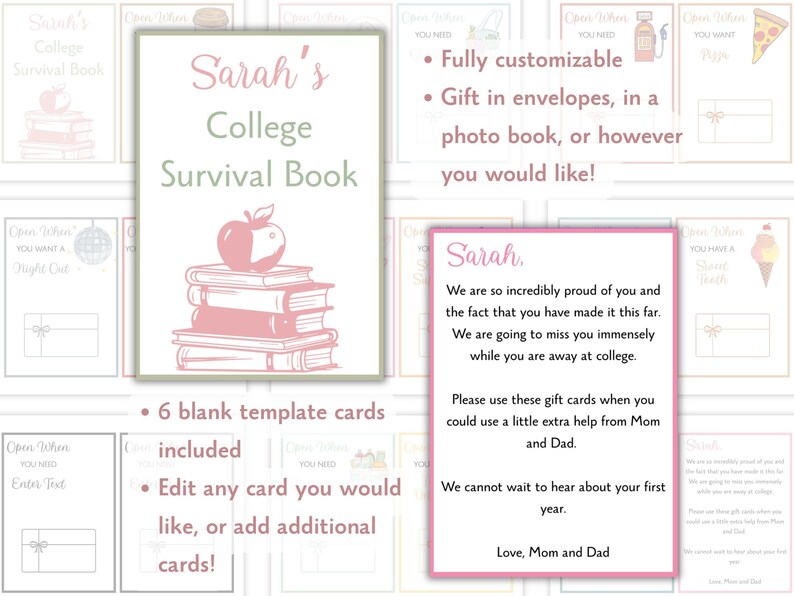 Editable College Survival Kit Printable Gift Card Book, Gift for ...