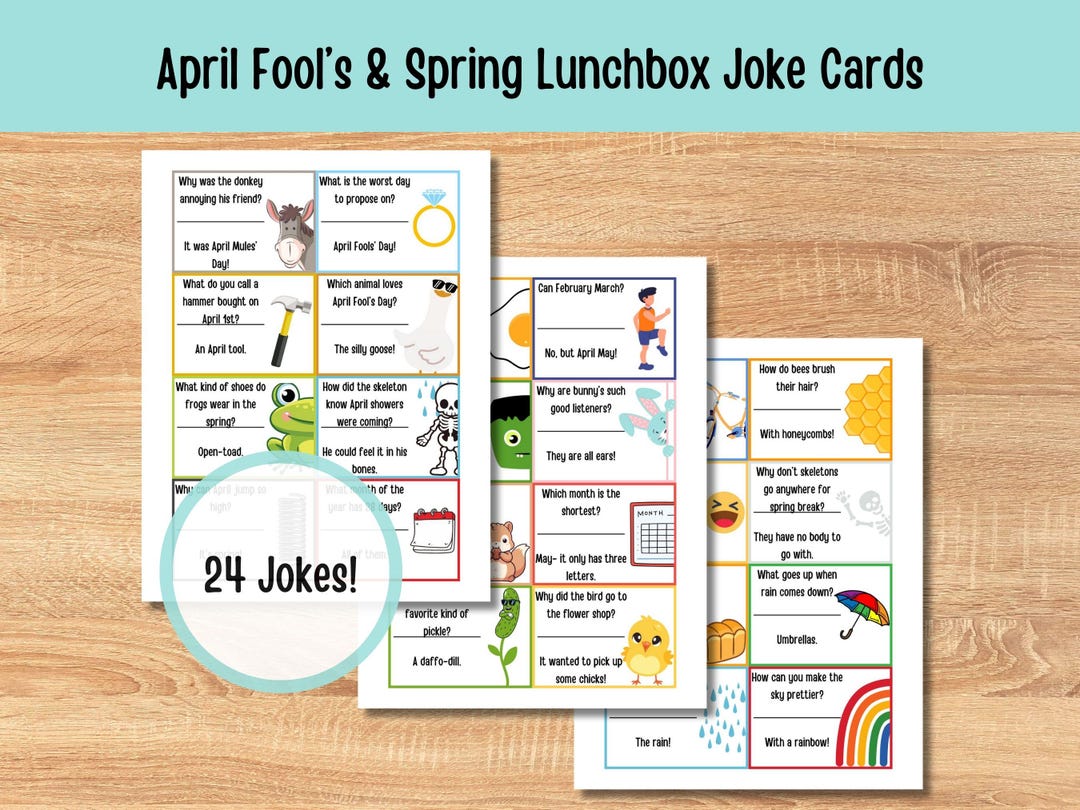 Spring Lunchbox Joke Cards Printable, April Fools Day and Spring Themed ...