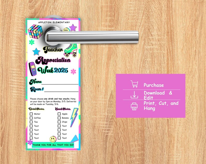 90s Theme Editable Teacher Appreciation Week Door Hangers, Retro ...