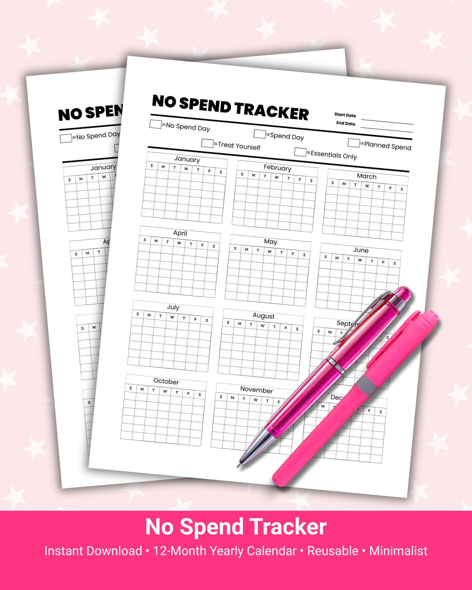 No Spend Tracker Printable, Reusable 2026 No Spend Challenge, No Spend ...