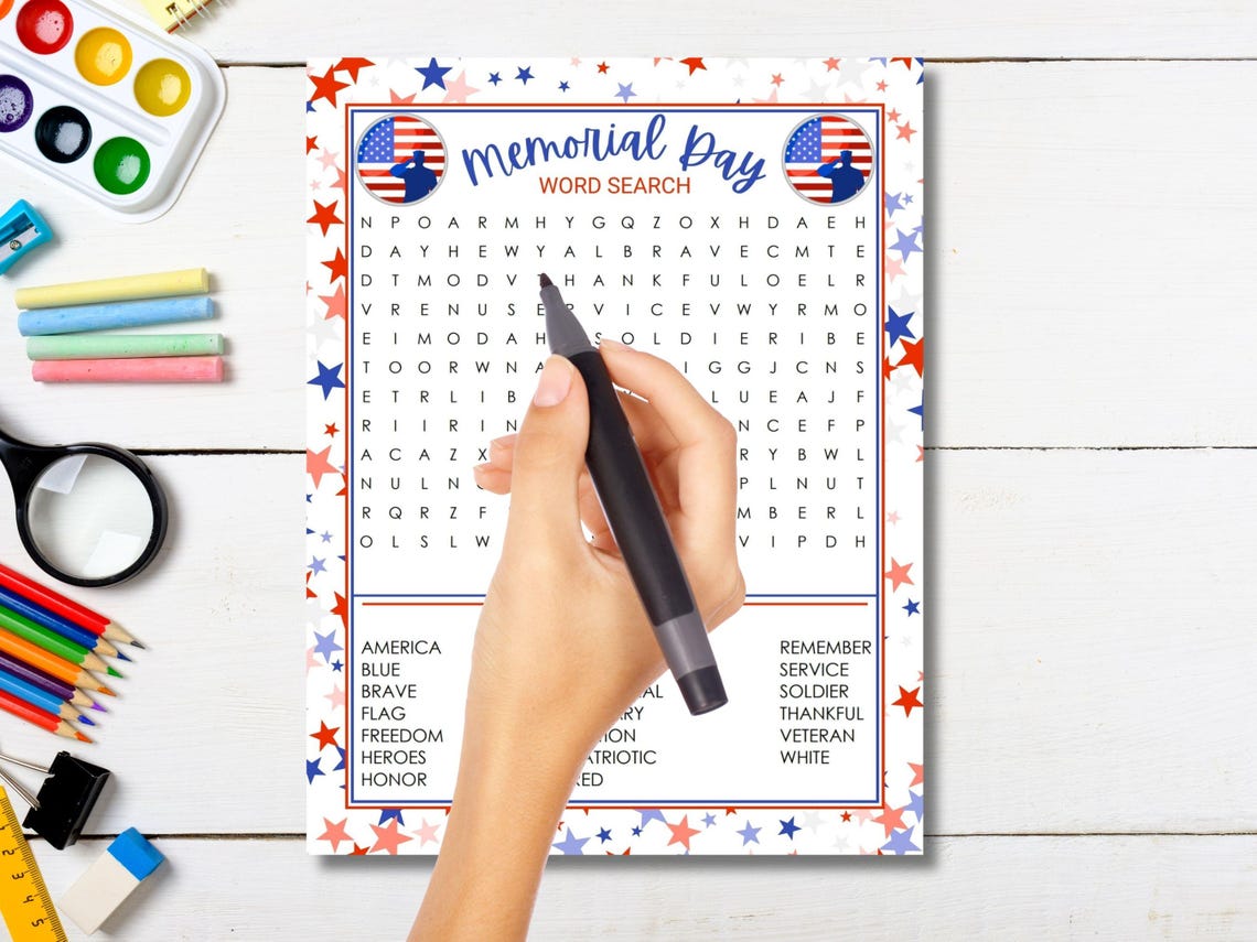 Memorial Day Word Search Printable, Memorial Day Kids Activity ...
