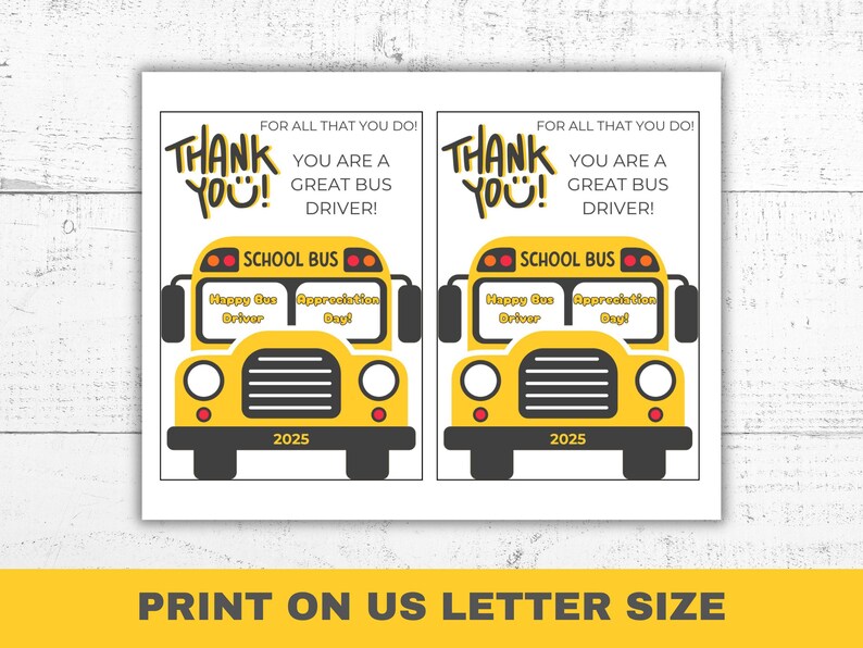 Bus Driver Appreciation Card Printable, Thank You Bus Driver ...
