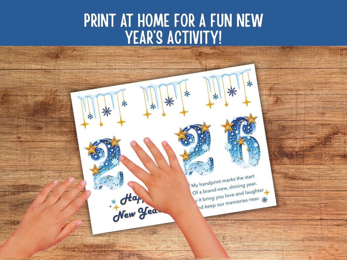 Happy New Year Handprint Craft Printable, New Year Handprint Craft 2026 ...