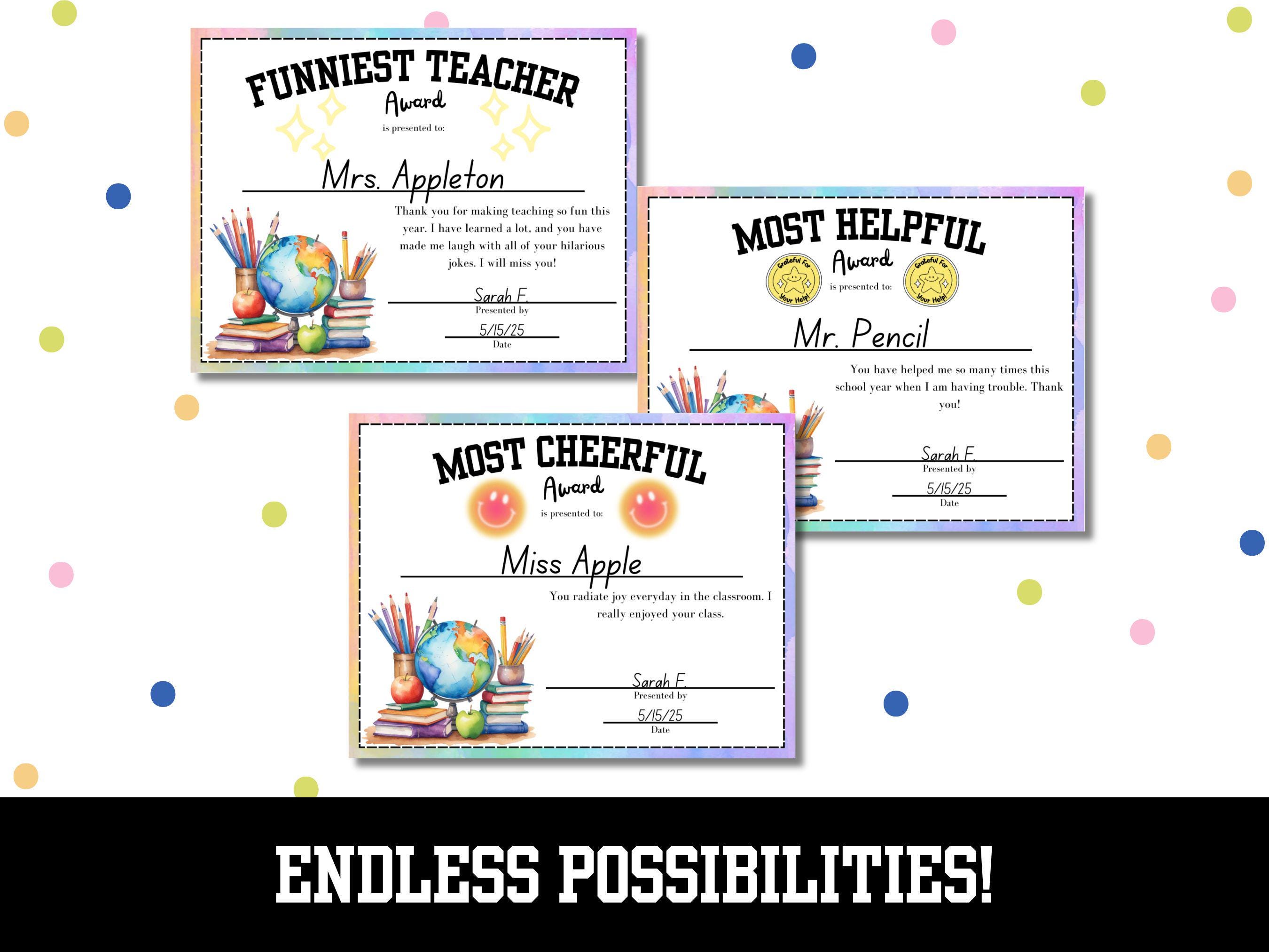 EDITABLE Teacher Award Certificate, Funny Teacher Award, Teacher ...