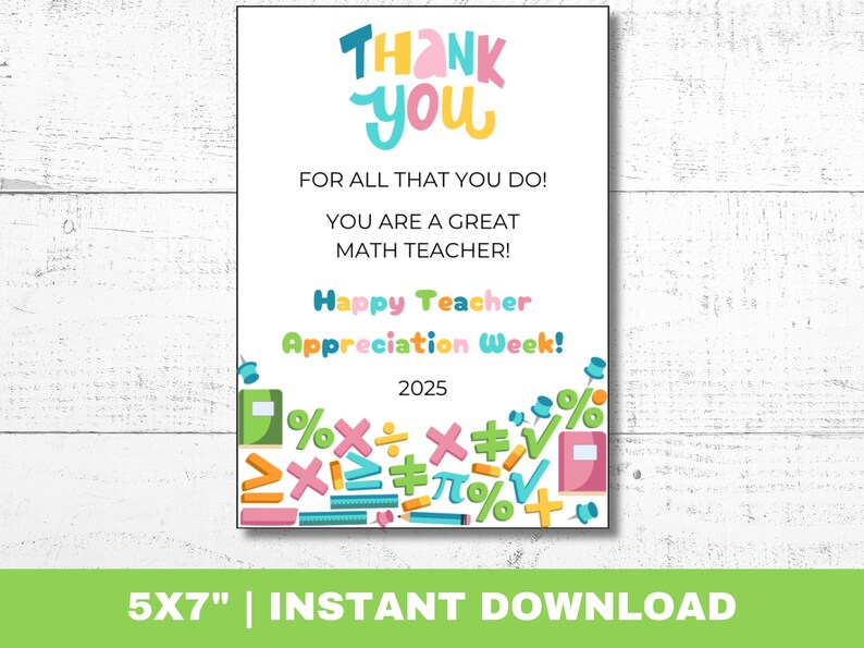 Math Teacher Appreciation Card Printable, Thank You for All That You Do ...