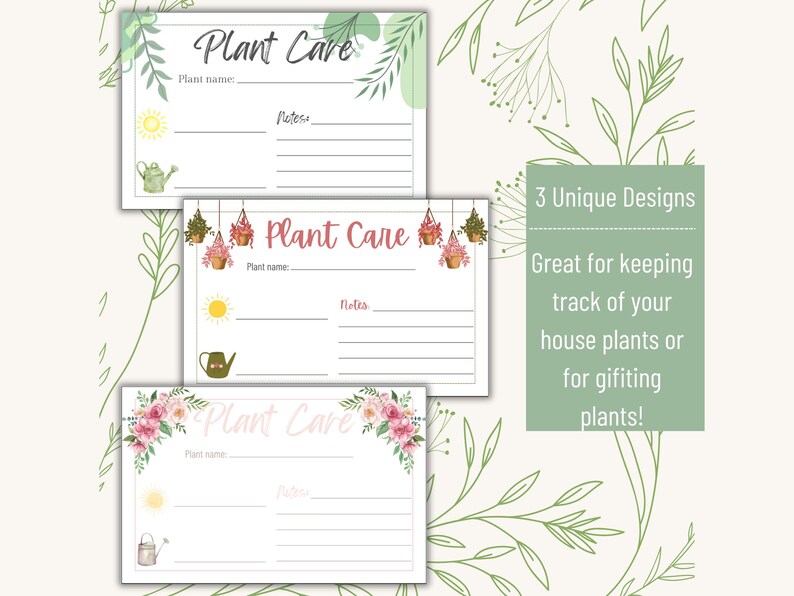 Plant Care Cards, Printable Household Plant Care Cards, Plant Care Tags ...