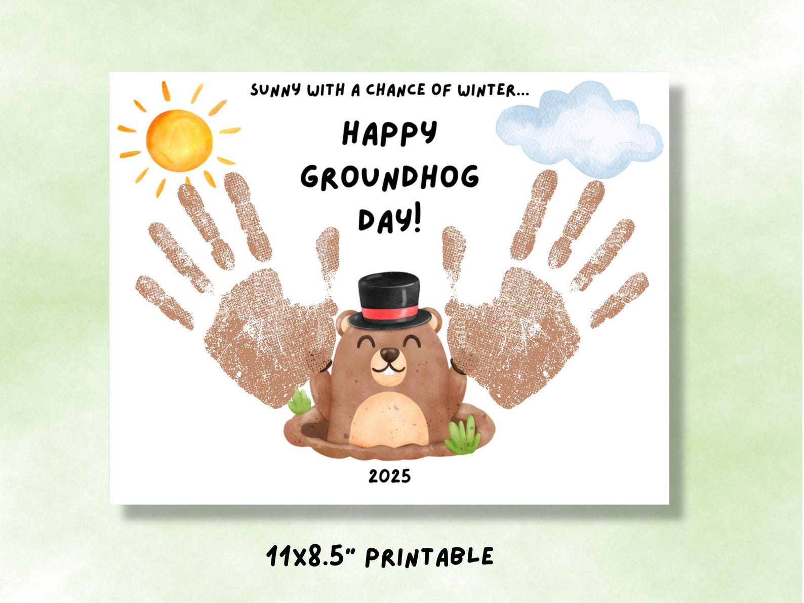 Groundhog Day Handprint Craft, Printable Handprint Craft, Groundhog Day ...