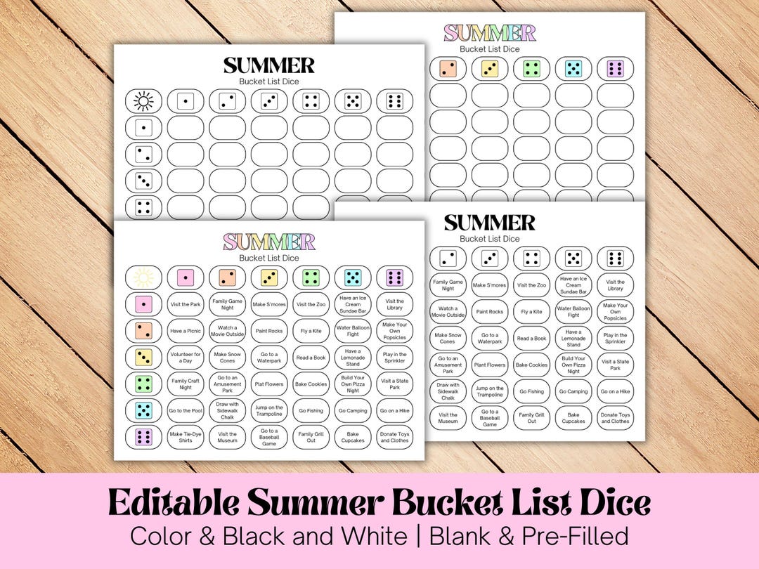 Editable Summer Bucket List Dice Game Printable, Summer Bucket List ...