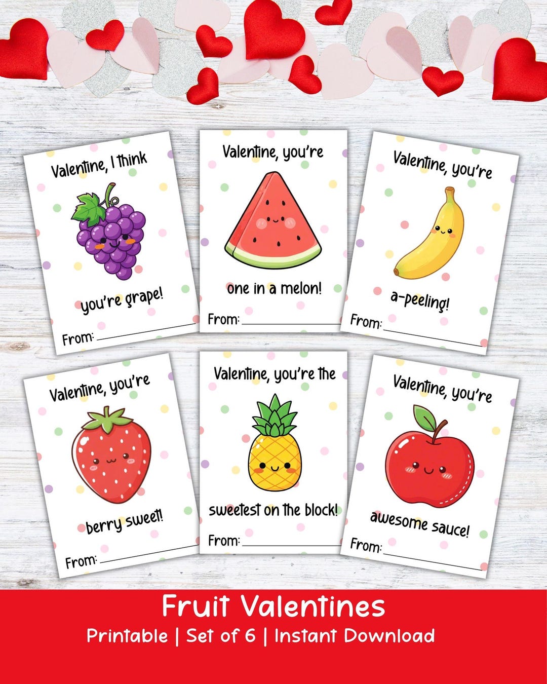 Fruit Valentines Day Cards for Kids, Printable Pun Classroom Valentines ...