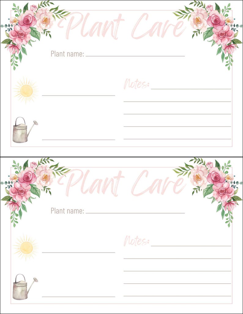 Plant Care Cards, Printable Household Plant Care Cards, Plant Care Tags ...