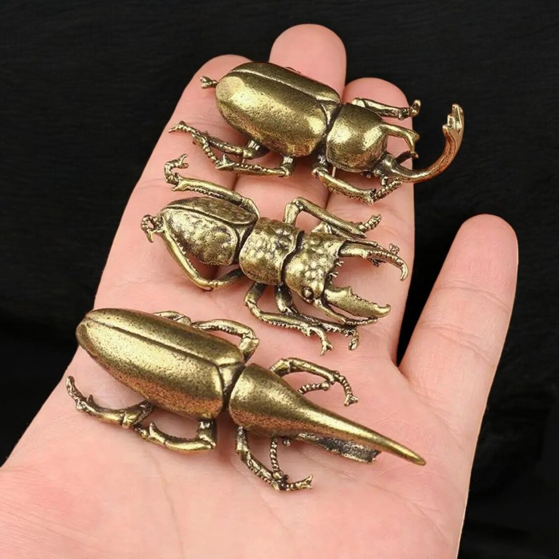 Handmade Brass Beetle Sculpture Set: Copper Insect Tea Pets - Etsy