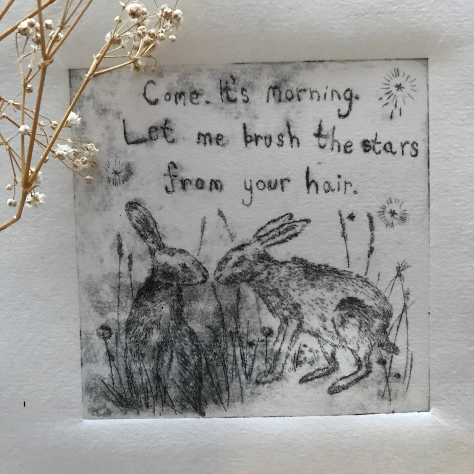 Dry Point Etching, Intaglio Print, Two Hares - Etsy
