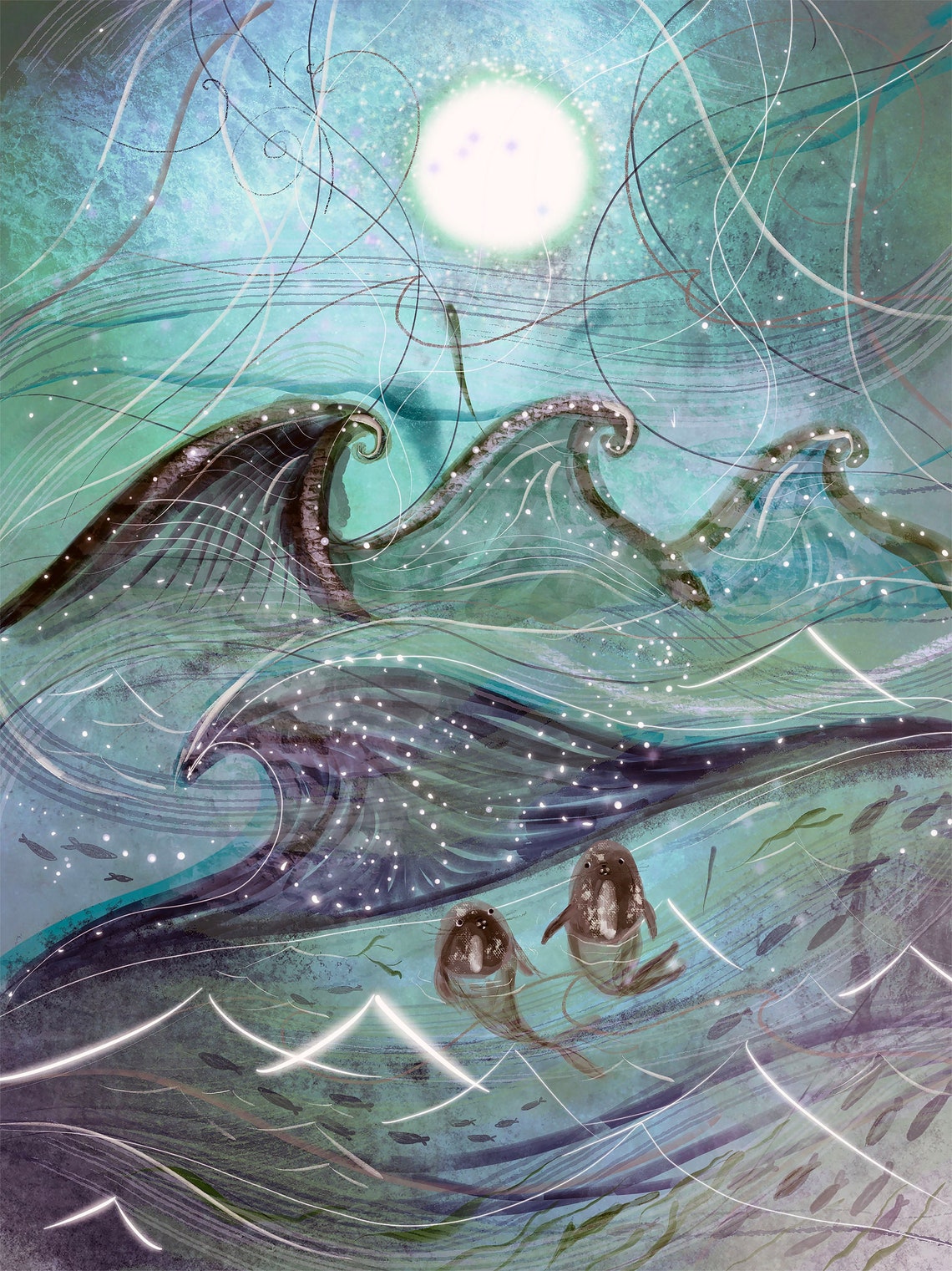 Selkie Art Print Selkie Seal Moon Magic Celtic Sea - Etsy