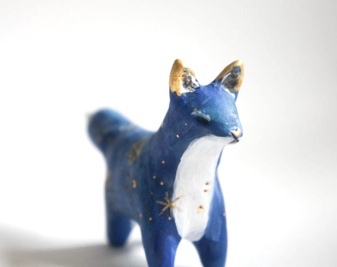 Fox Sculpture, Blue Starry One of A Kind Handmade Winter Fox - Etsy