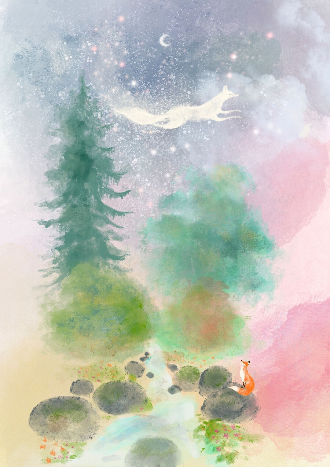 Art Print Fox Fires "revontulet", Finnish Folklore, Pre-order - Etsy